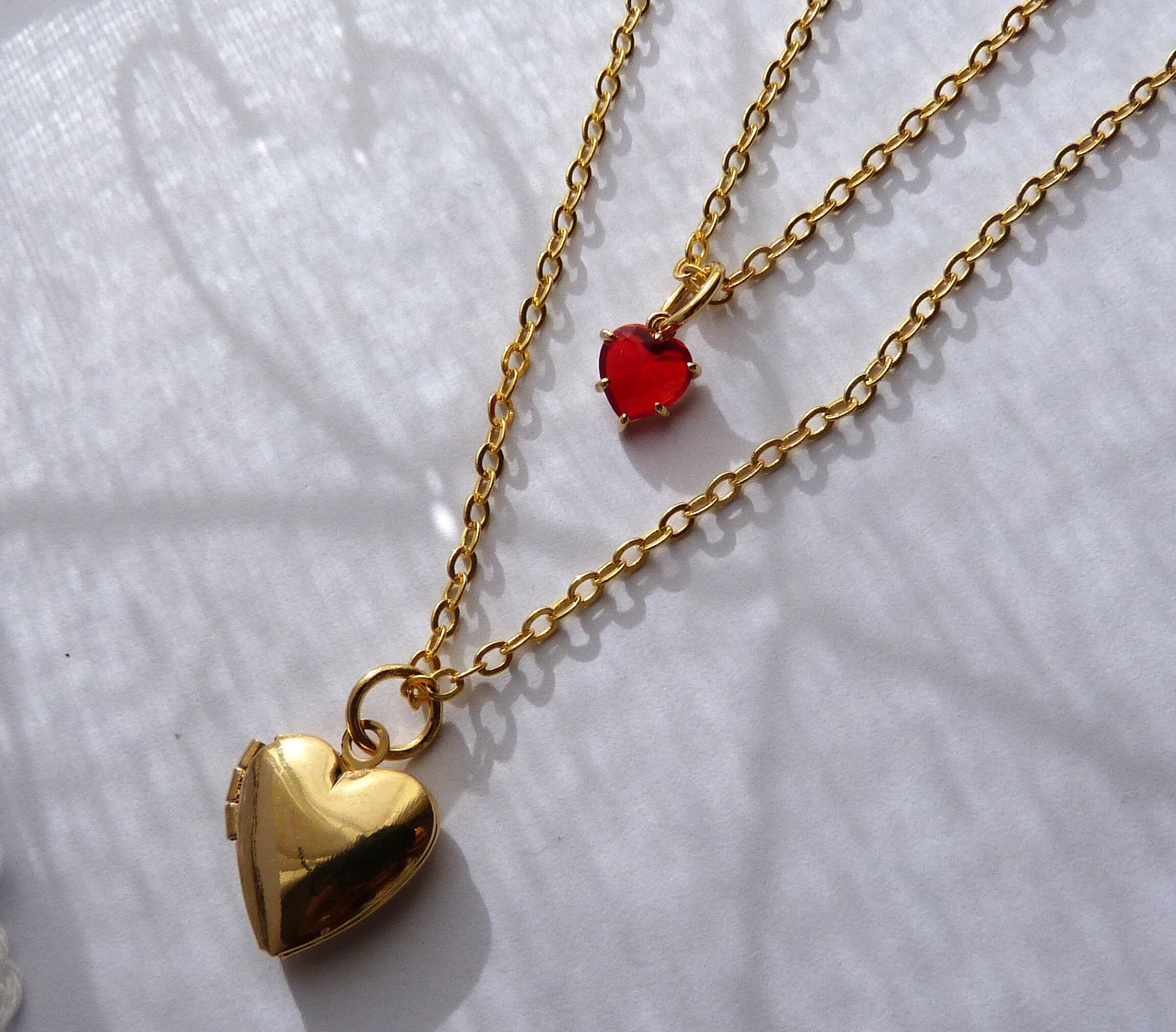 Heart Jewelryred Heart Necklacetiny Red Heartred | Etsy