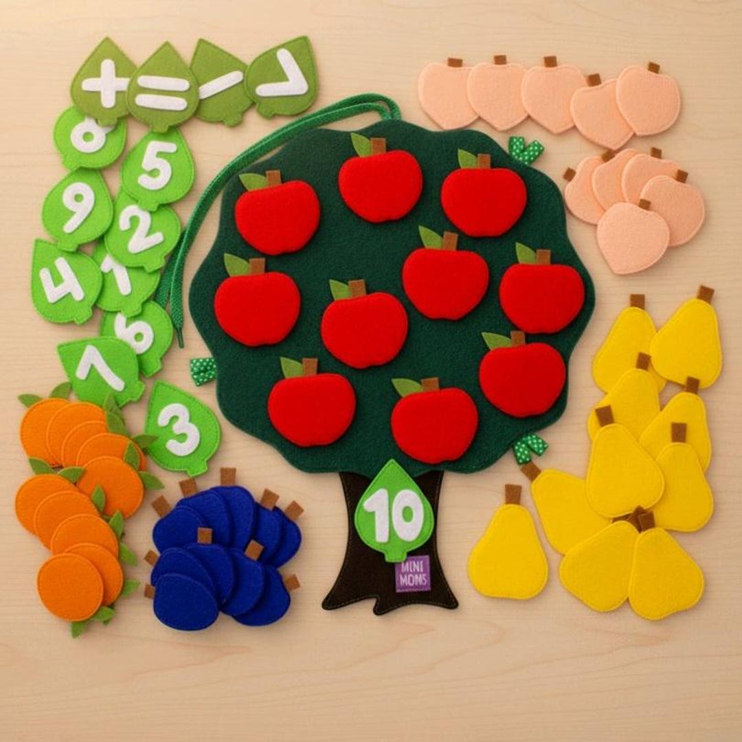 Montessori Felt Apple Tree: Number Matching Game, Educational Toy - Etsy