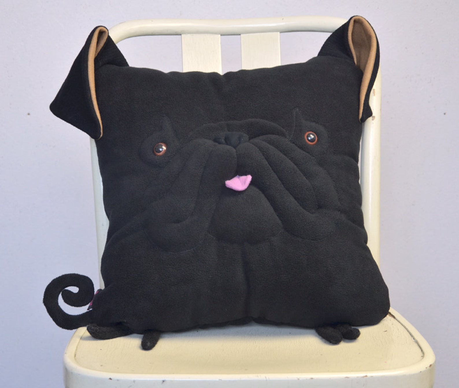 Black PUG PILLOW Black Mops/ Pug Mops Cushion, Art Doll Gift for Dog ...