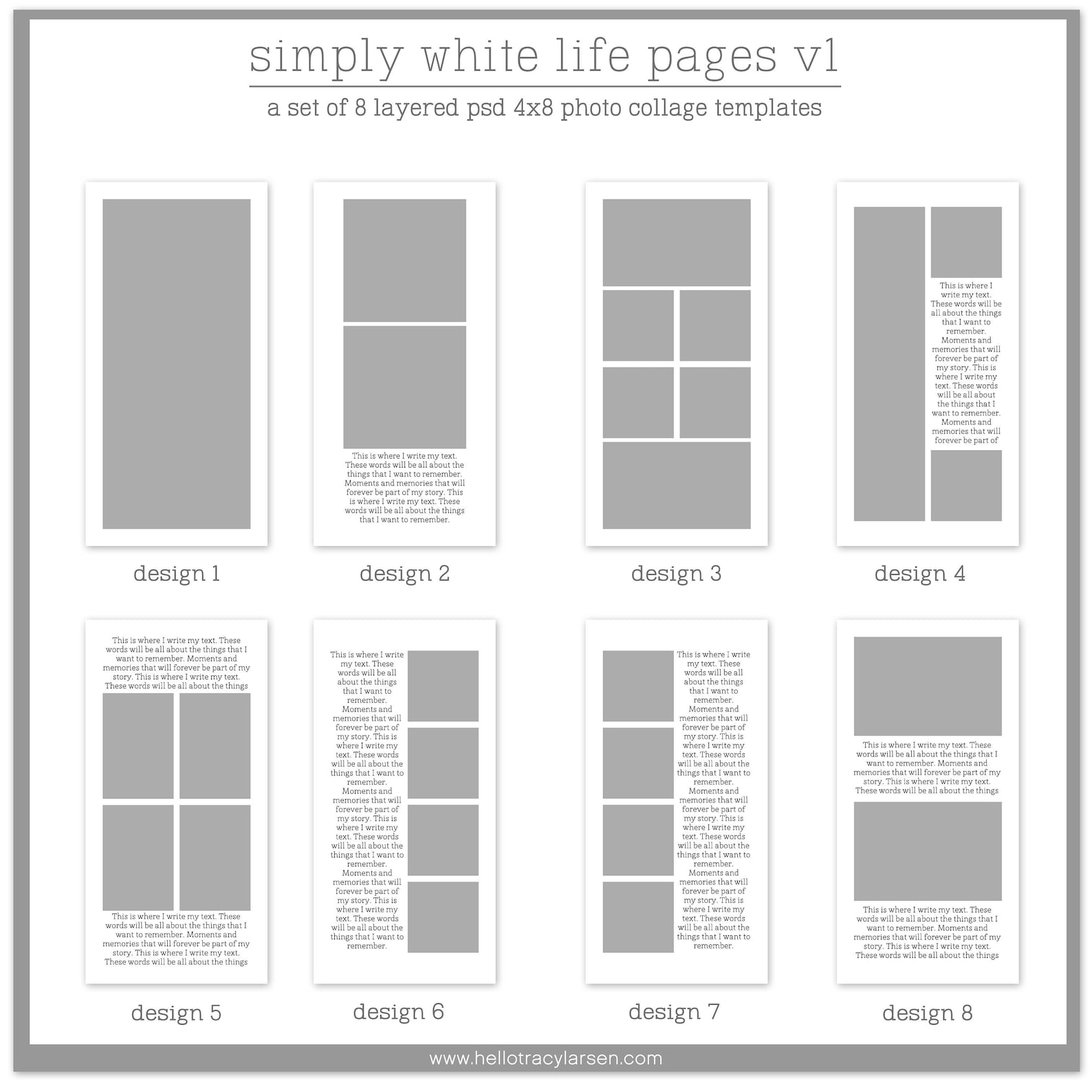 4x8 Digital Photo Collage Page Templates (v1) Simple, Easy, Modern ...