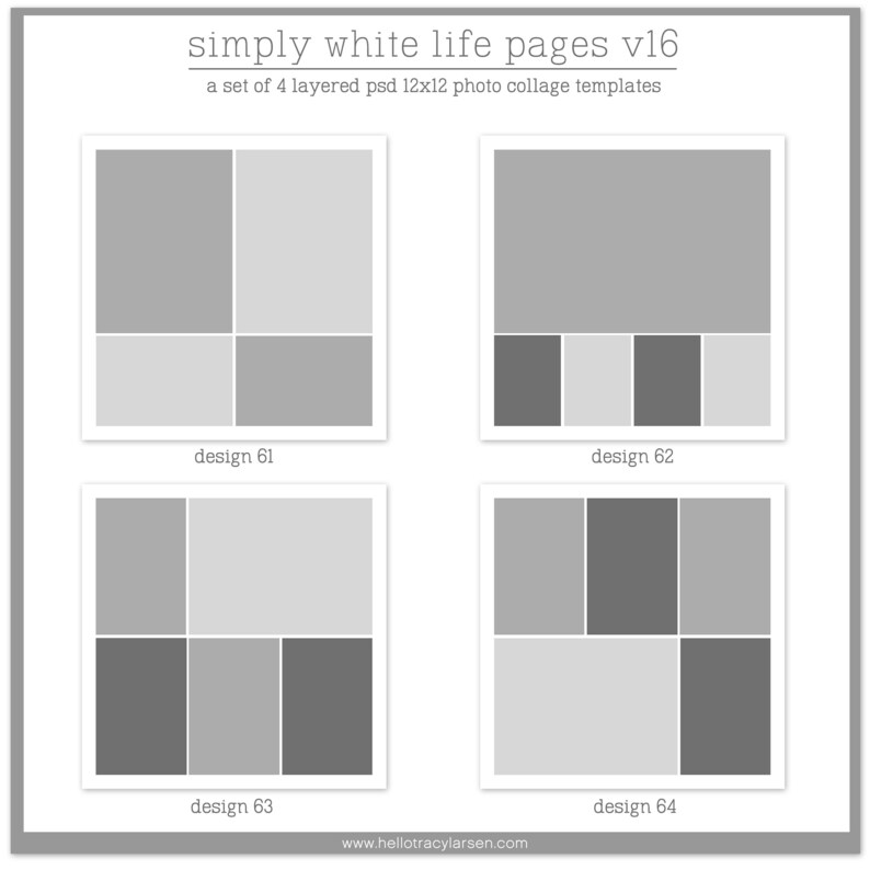 12x12 Digital Photo Collage Page Templates (v16) Simple, Easy, Modern ...
