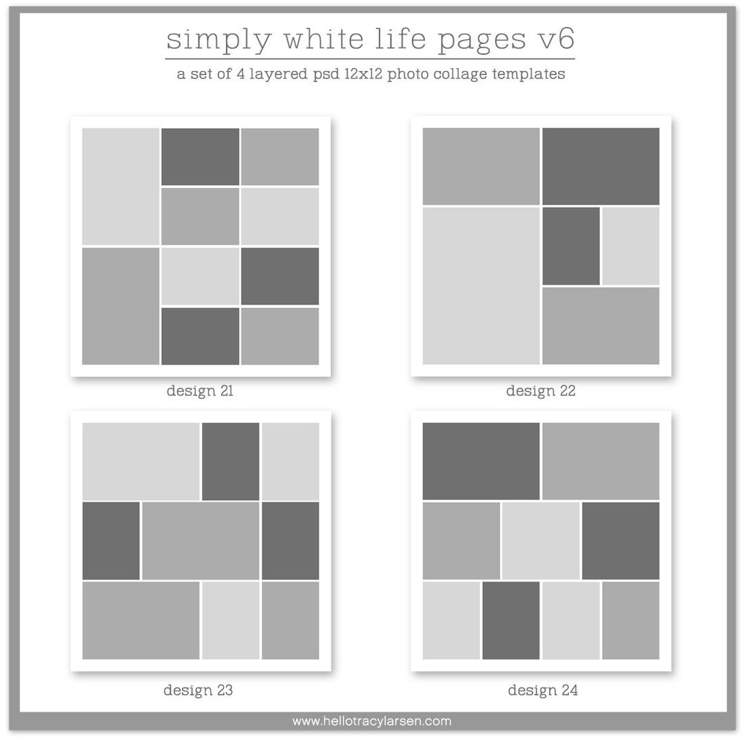 12x12 Digital Photo Collage Page Templates (v6) Simple, Easy, Modern ...