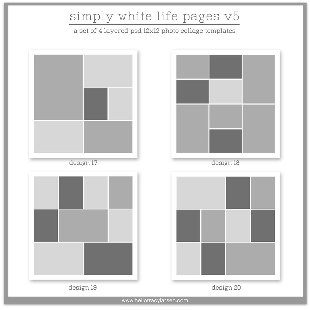 12x12 Digital Photo Collage Page Templates (v5) Simple, Easy, Modern ...