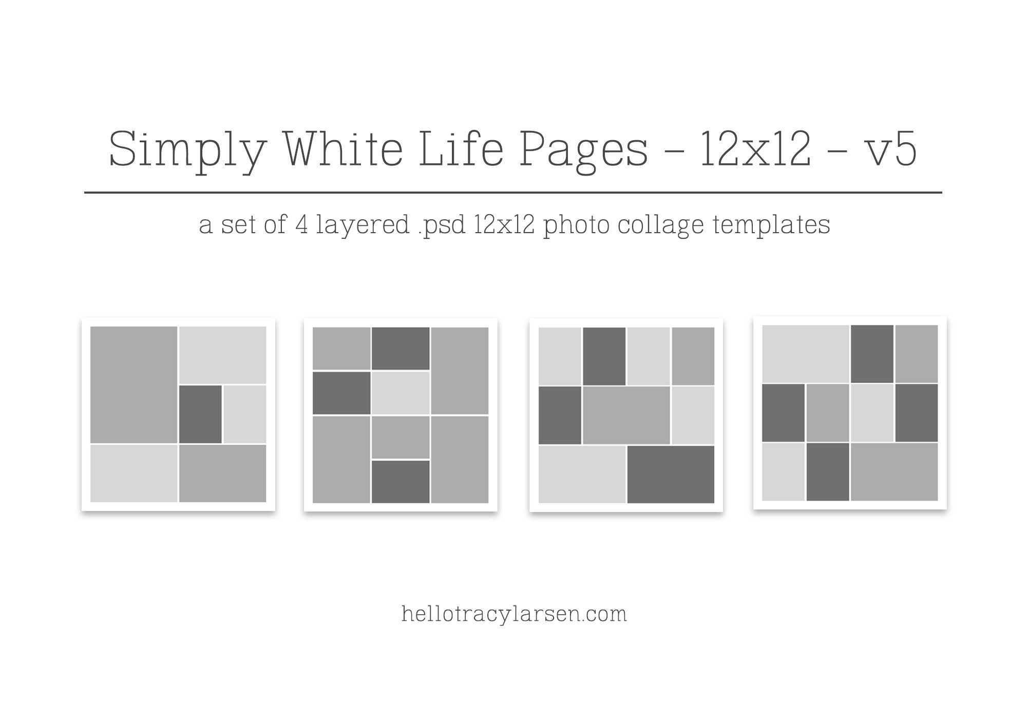 12x12 Digital Photo Collage Page Templates (v5) Simple, Easy, Modern ...
