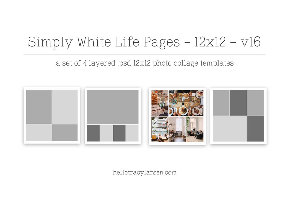 12x12 Digital Photo Collage Page Templates (v16) Simple, Easy, Modern ...