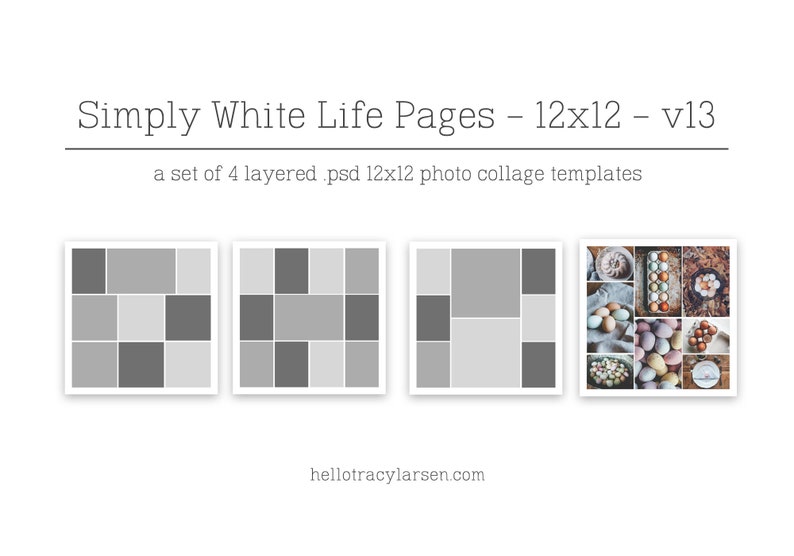 12x12 Digital Photo Collage Page Templates (v13) Simple, Easy, Modern ...