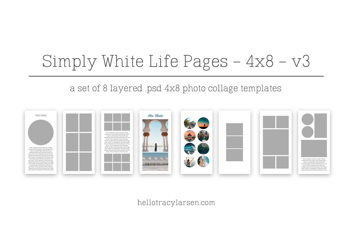 4x8 Digital Photo Collage Page Templates (v3) Simple, Easy, Modern ...