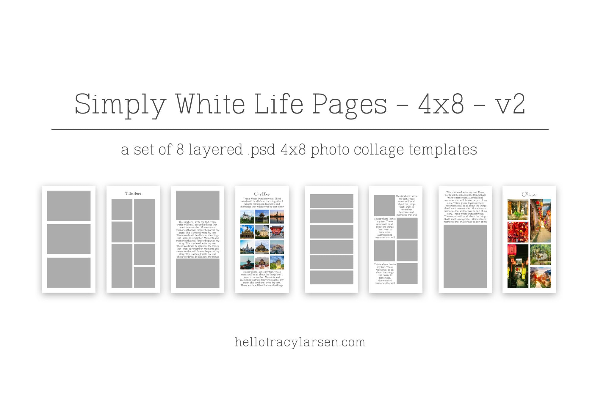 4x8 Digital Photo Collage Page Templates (v2) Simple, Easy, Modern ...