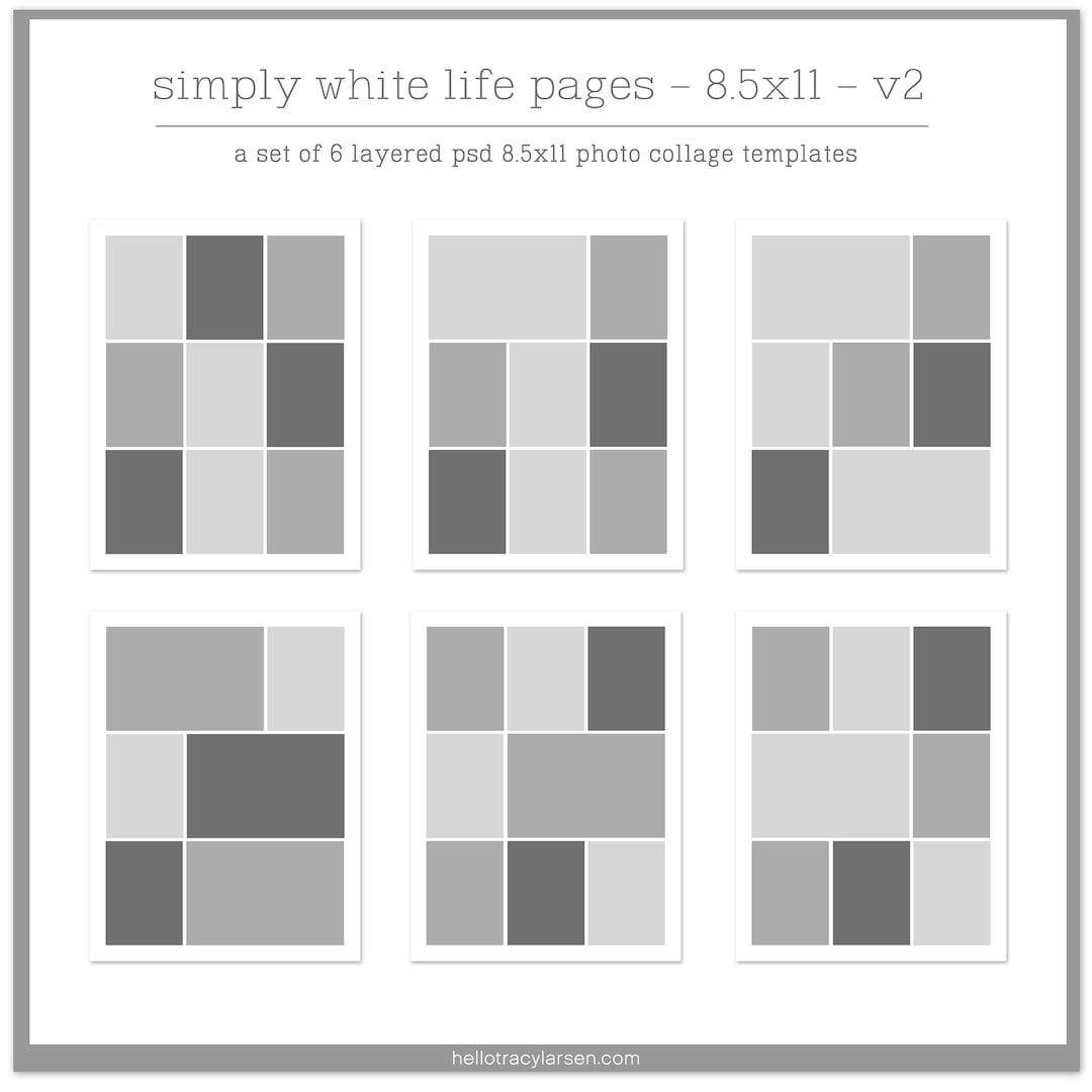 8.5x11 Digital Photo Collage Page Templates (v2) Simple, Easy, Modern ...