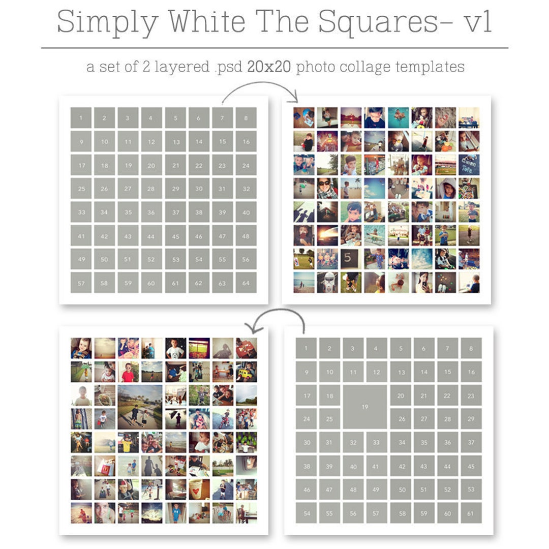 20x20 Digital Photo Collage Templates (v1) Simple, Easy, Modern & White ...