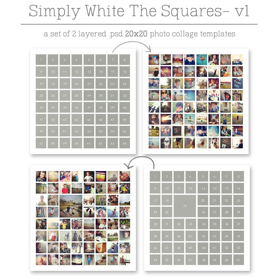 20x20 Digital Photo Collage Templates (v1) Simple, Easy, Modern & White ...