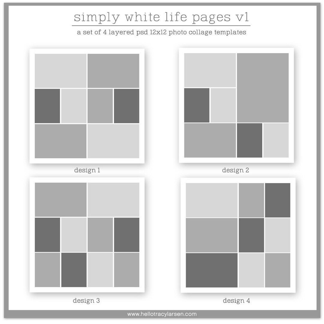 12x12 Digital Photo Collage Page Templates (v1) Simple, Easy, Modern ...