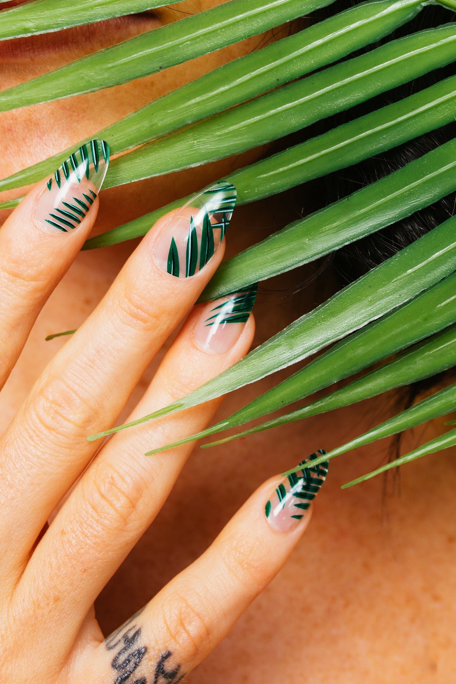 The Palmy Nailz 24 Clear Press on Nails Clear Leaf Print - Etsy