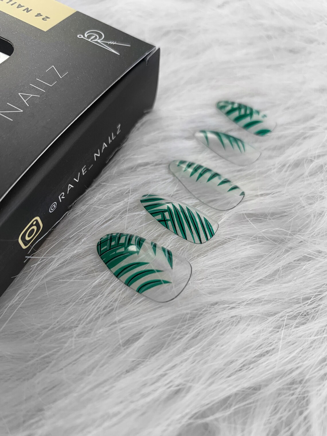 The Palmy Nailz 24 Clear Press on Nails Clear Leaf Print - Etsy