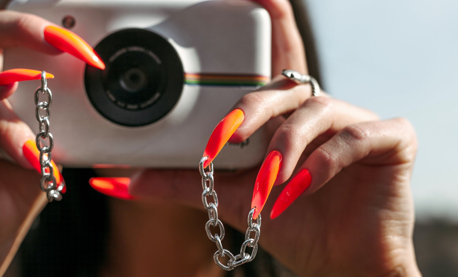 Jail Nailz, 24 Long Press on Nails, Stick Ons, Long Orange Pierced Fake ...