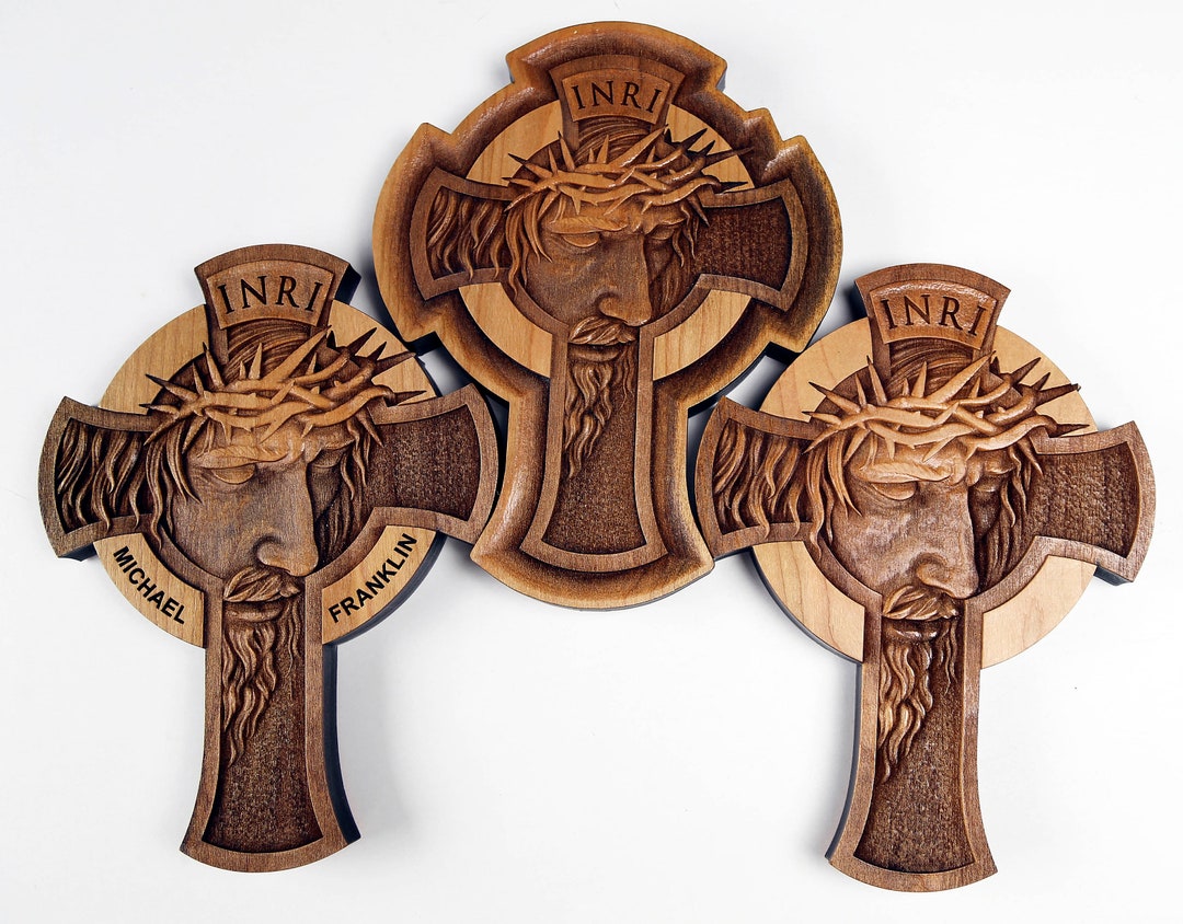 Jesus Face Cross / Crucifix in Maple Wood Cross or Cherry Hardwood With ...
