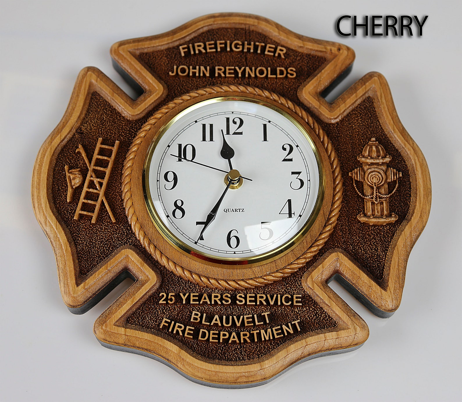 Firefighter Maltese Cross Personalized Hardwood Clock award | Etsy