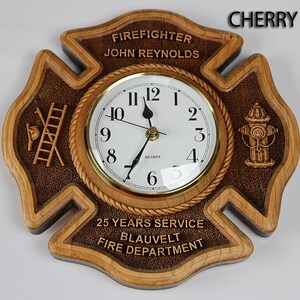 Firefighter Maltese Cross Personalized Hardwood Clock Award Made in ...