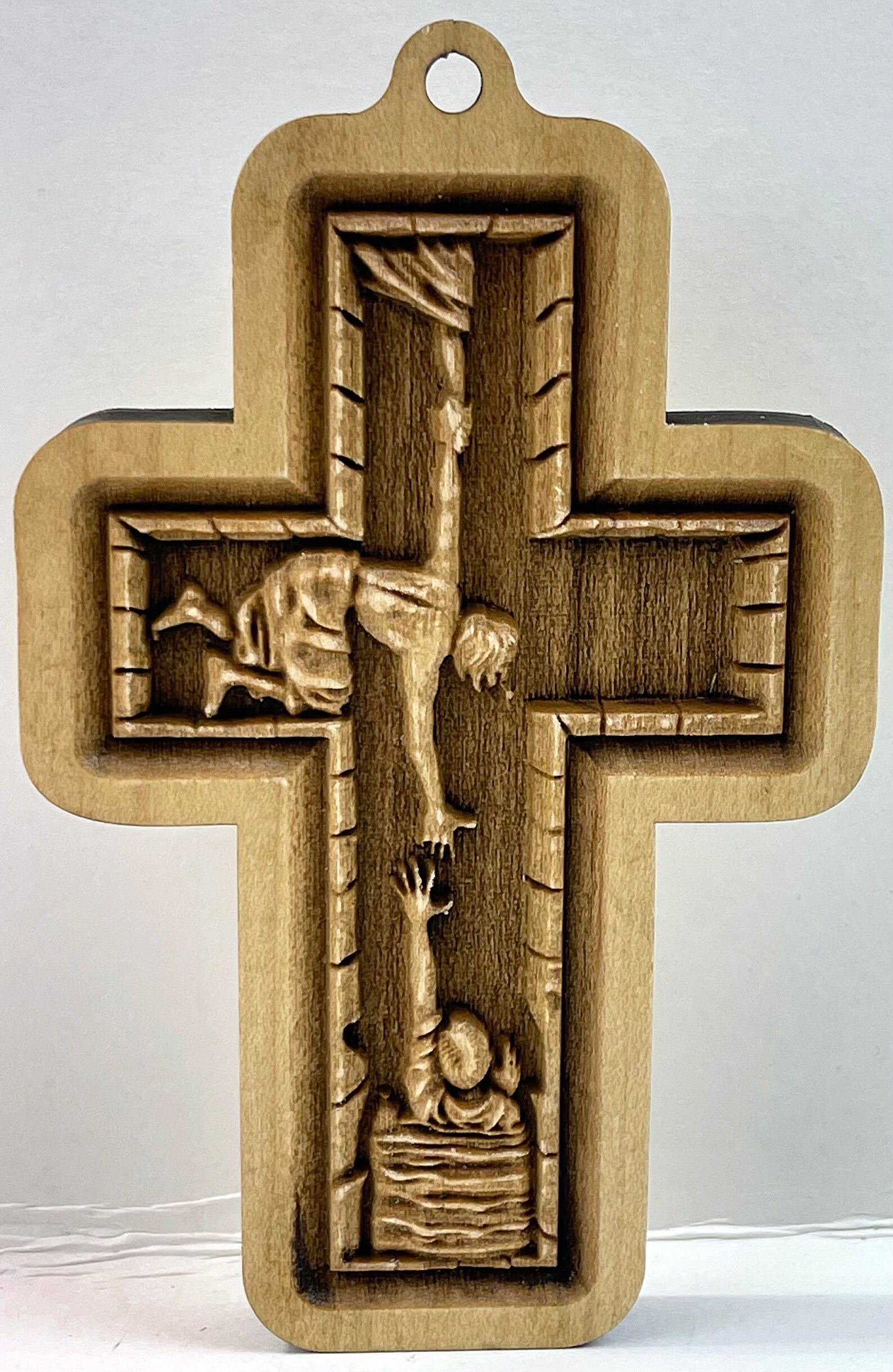 Jesus Saving Boy in the Well Cross Scene 3D Maple Wood Ornament / Shelf ...