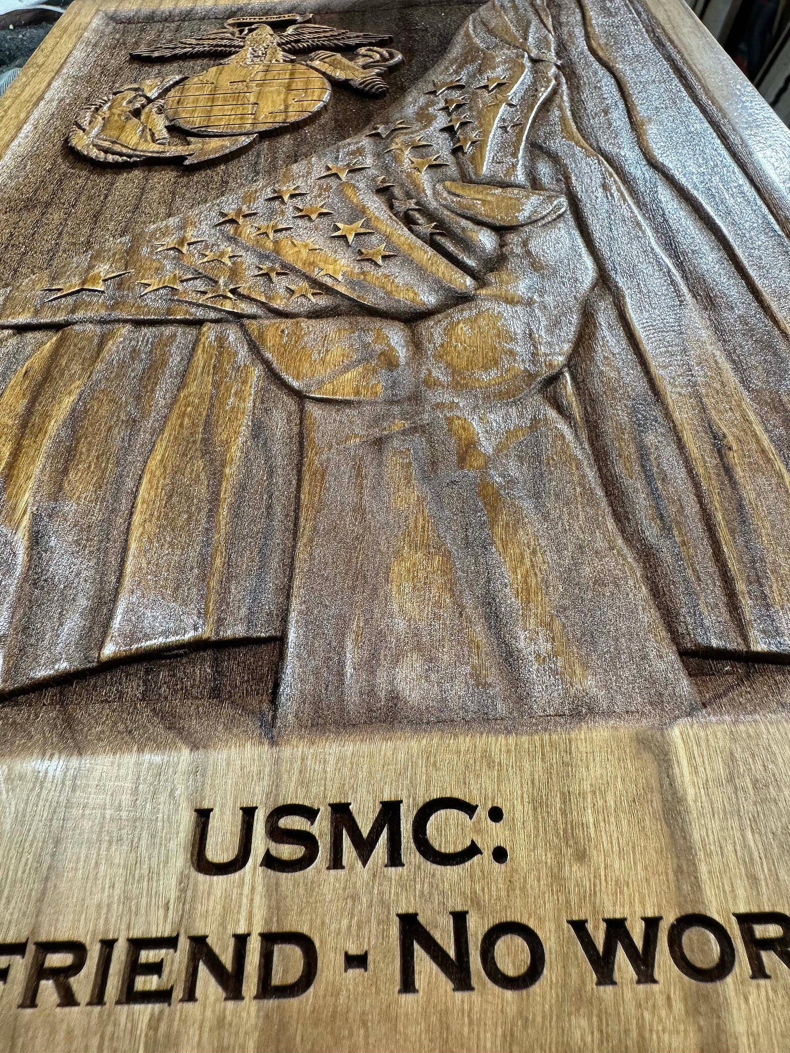 Personalized USMC Marine Corps Flag Plaque in Solid Maple or Cherry ...