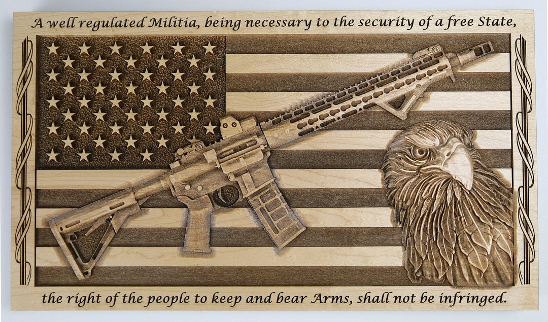 Second Amendment AR-15 3D Laser US Flag Carved Plaque / Sign in Maple ...