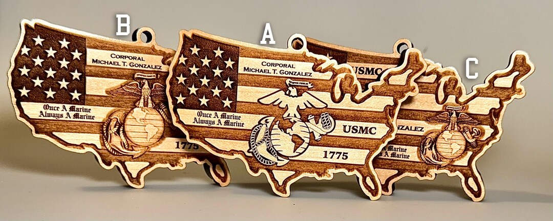 USMC Marine Corps EGA on US Flag Personalized 3D Maple Wood Shelf Decor ...