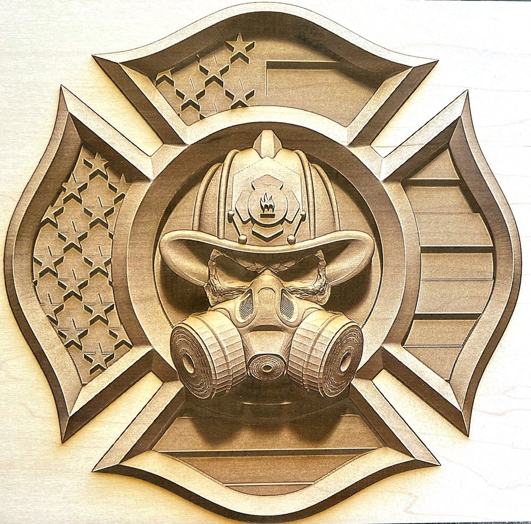 Digital Engraving Firefirefighter Mask and Flag Sign 3D Illusion File ...