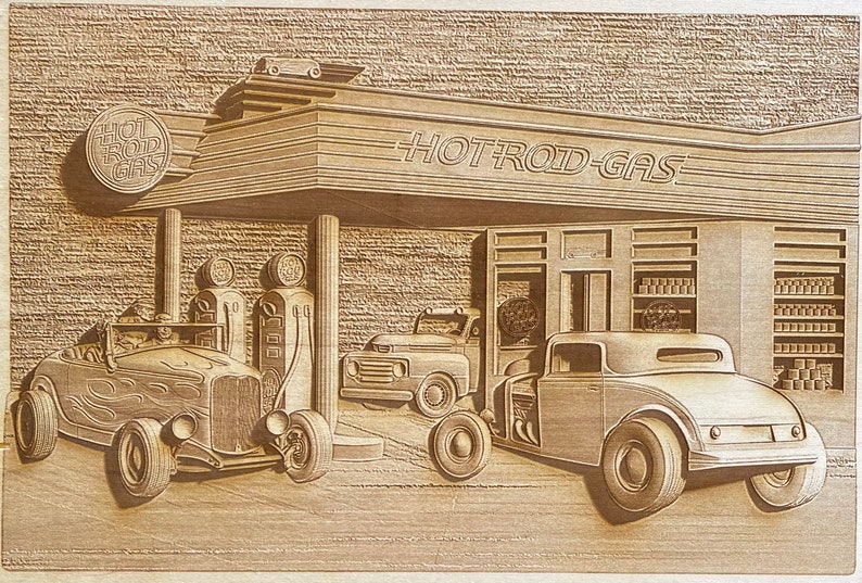 Digital Engraving File Hot Rods Cars at Fueling Station 3D - Etsy
