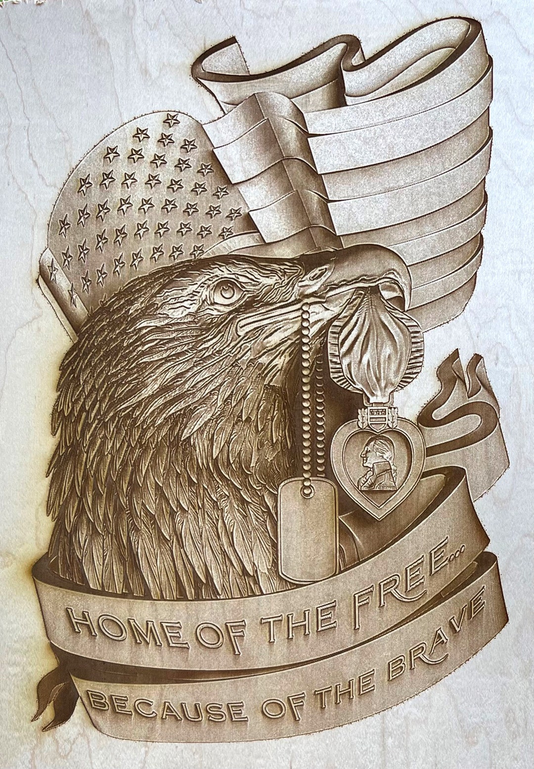 Digital Engraving Purple Heart and Eagle 3D Illusion File for Wood ...