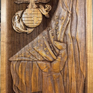 Personalized USMC Marine Corps Flag Plaque in Solid Maple or Cherry ...