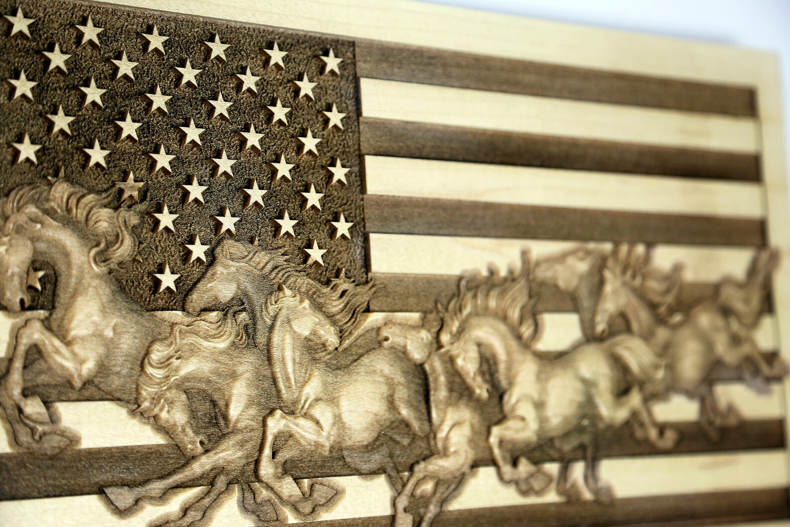 Wooden Wood US Flag With Horses Running Carved Plaque / Sign - Etsy