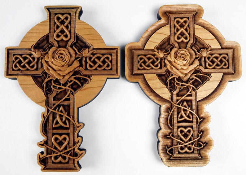 Thorned Rose Wood Cross / Crucifix in Marple or Cherry Wood | Etsy