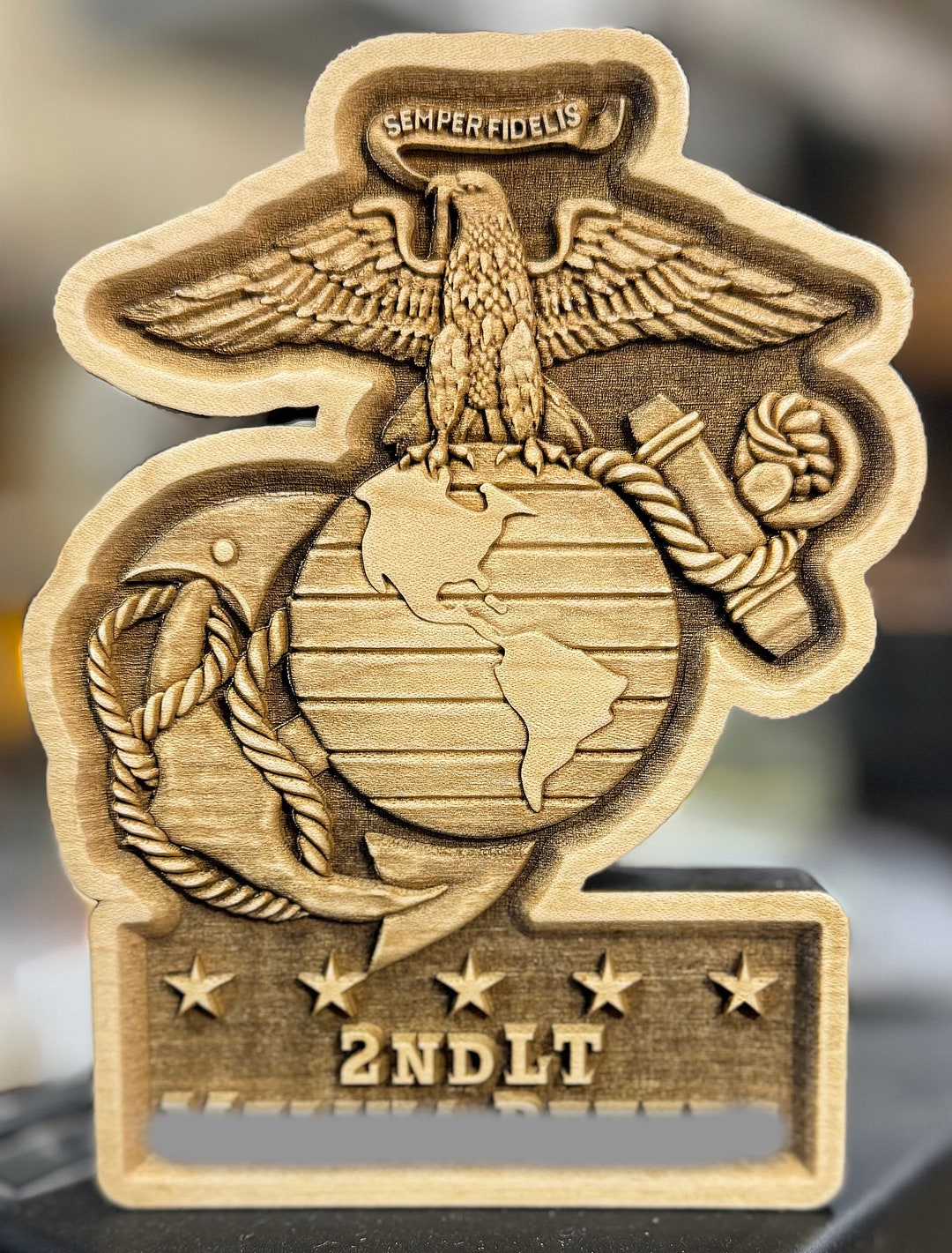 USMC Marine Corps Logo EGA Personalized 3D Maple Wood Shelf Decor- USMC ...