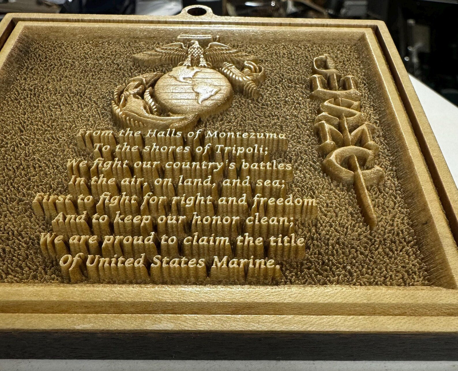 USMC Marine Corps Hymn and EGA Personalized 3D Maple Wood Shelf Decor ...