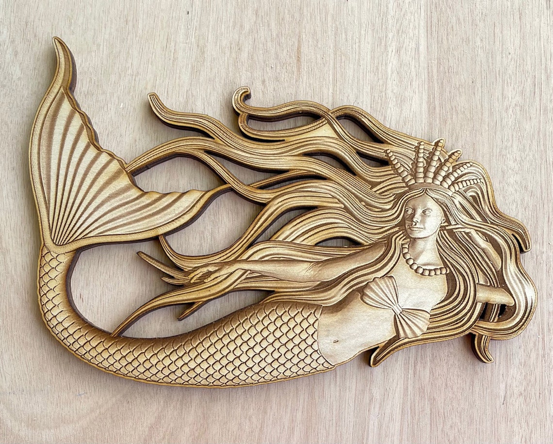 Wooden Mermaid Laser Engraved and Cut Out of 1/4" Maple Plywood, Wood ...