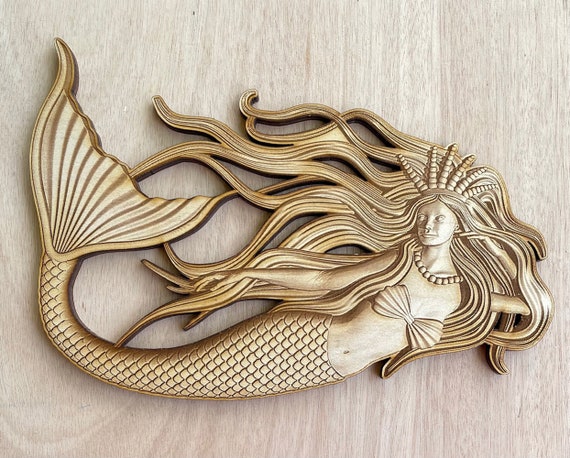 Wooden Mermaid Laser Engraved and Cut Out of 1/4 Maple - Etsy