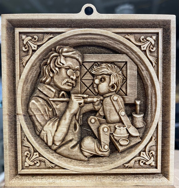 Wooden Pinocchio and Geppetto Scene Personalized 3D Maple Wood - Etsy
