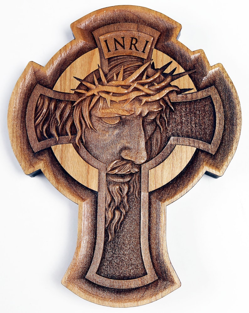 Jesus Face Cross / Crucifix in Maple Wood Cross or Cherry Hardwood With ...