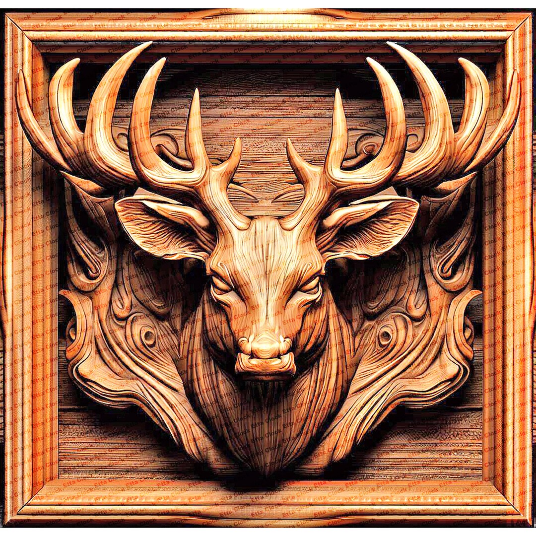Digital Engraving File - Deer and Antlers Framed Mantle File for Wood ...