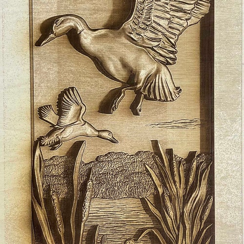 Digital Engraving Duck in Flight on Lake 3D Illusion File for - Etsy
