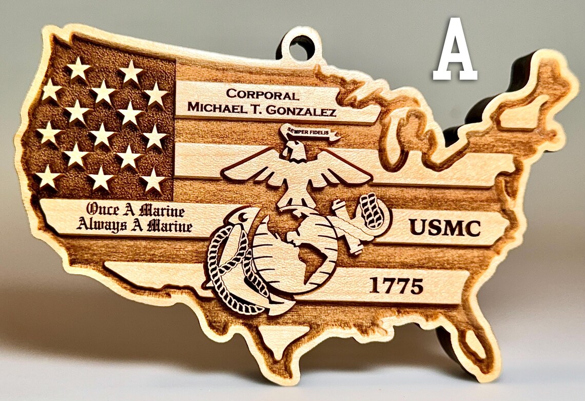 USMC Marine Corps EGA on US Flag Personalized 3D Maple Wood Shelf Decor ...