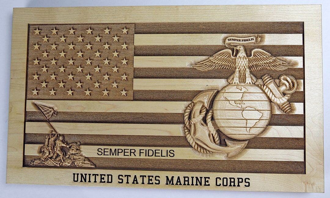 Personalized USMC Marine Corps Flag Plaque in Solid Maple or Cherry ...