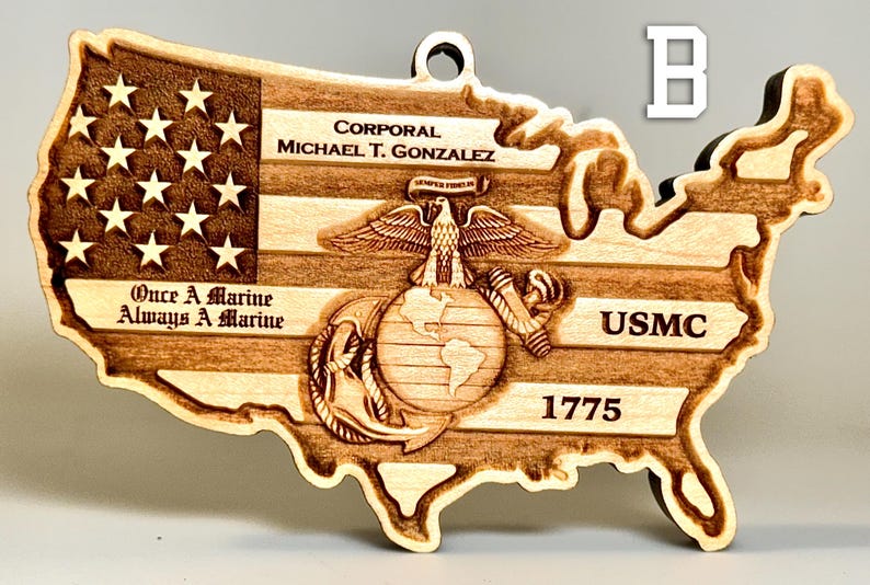 USMC Marine Corps EGA on US Flag Personalized 3D Maple Wood Shelf Decor ...