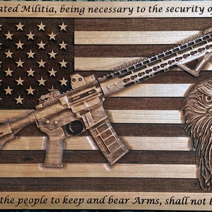 Second Amendment AR-15 3D Laser US Flag Carved Plaque / Sign in Maple ...