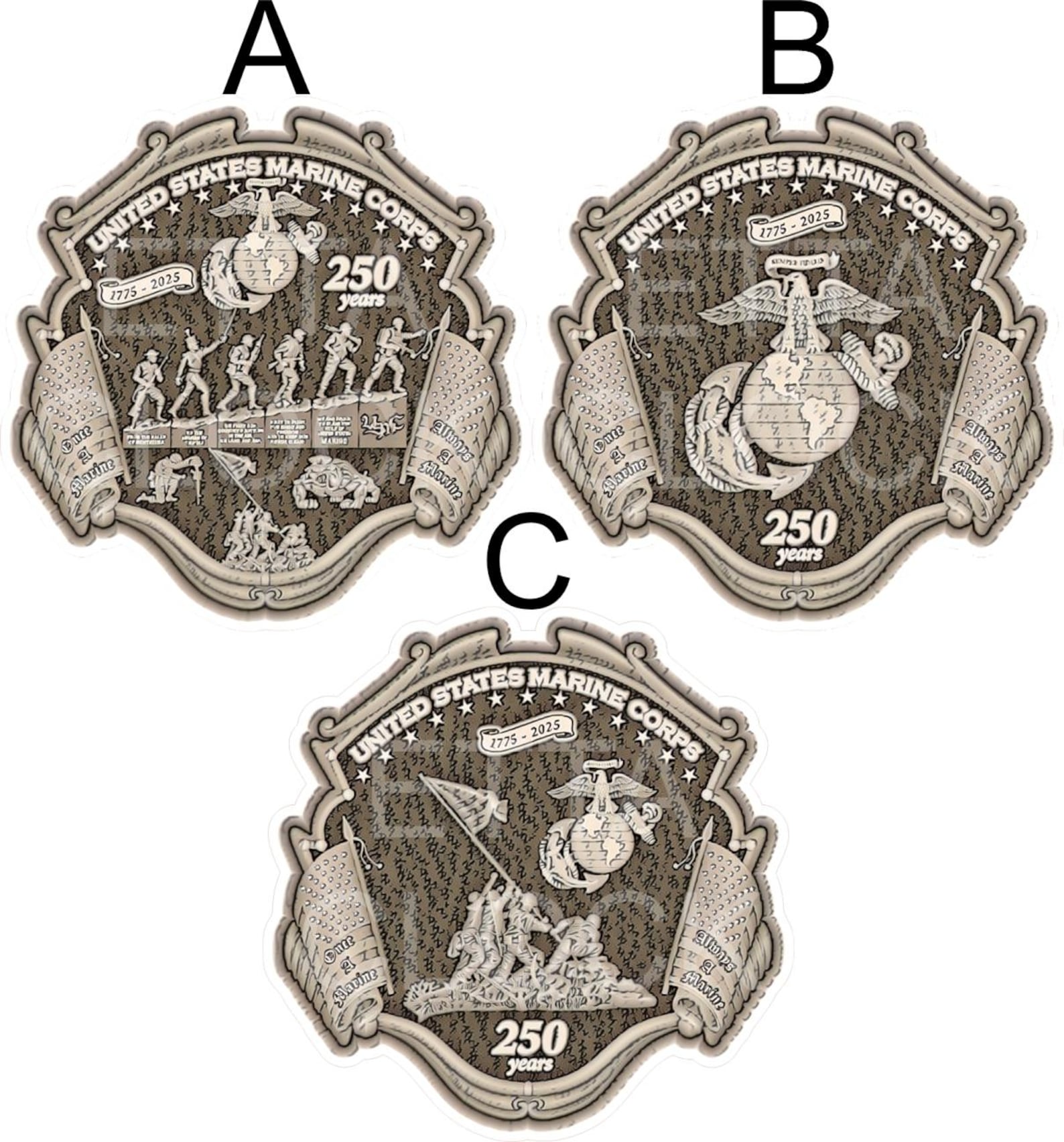 USMC Marine Corps 250th Birthday / Anniversary 3D Maple or Cherry Wood ...