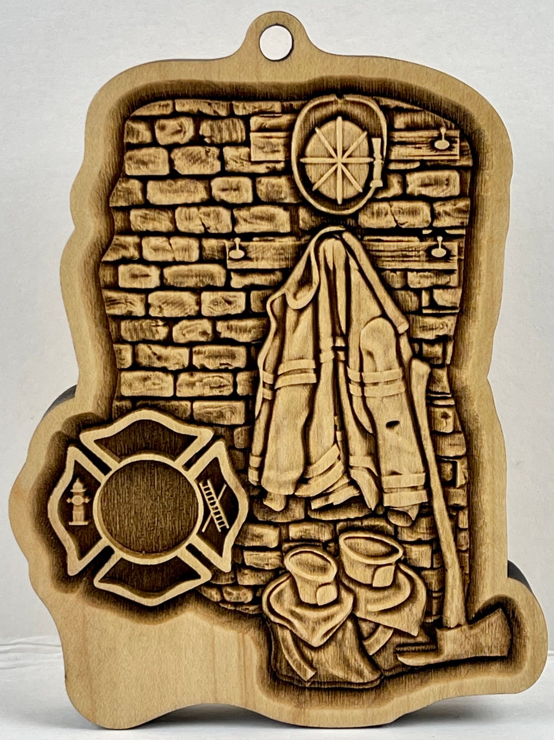 Firefighter / Fireman Gear in Firehouse 3D Maple Wood Ornament / Shelf ...