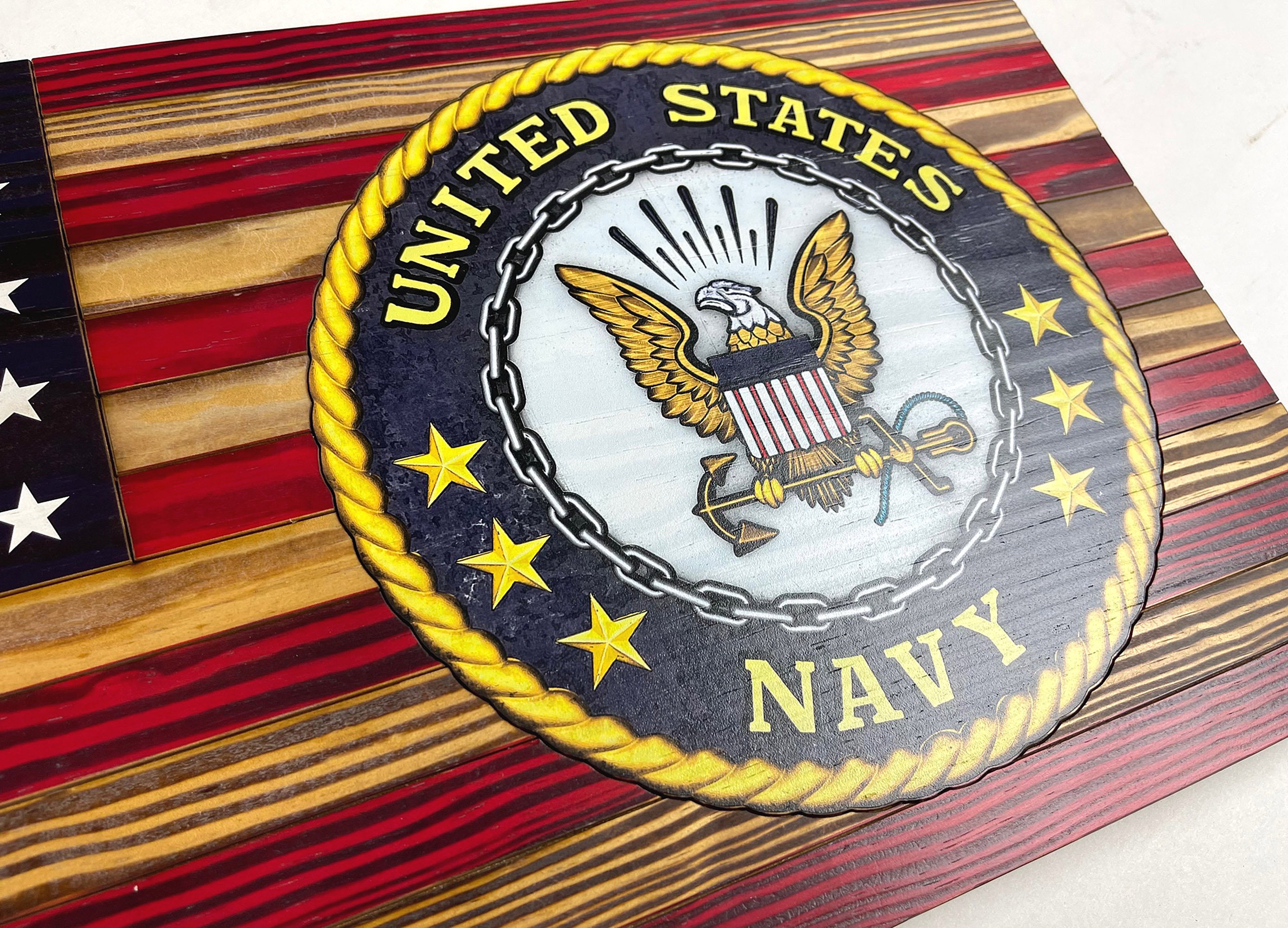 Personalized Wooden American Flag With US Navy Logo American | Etsy