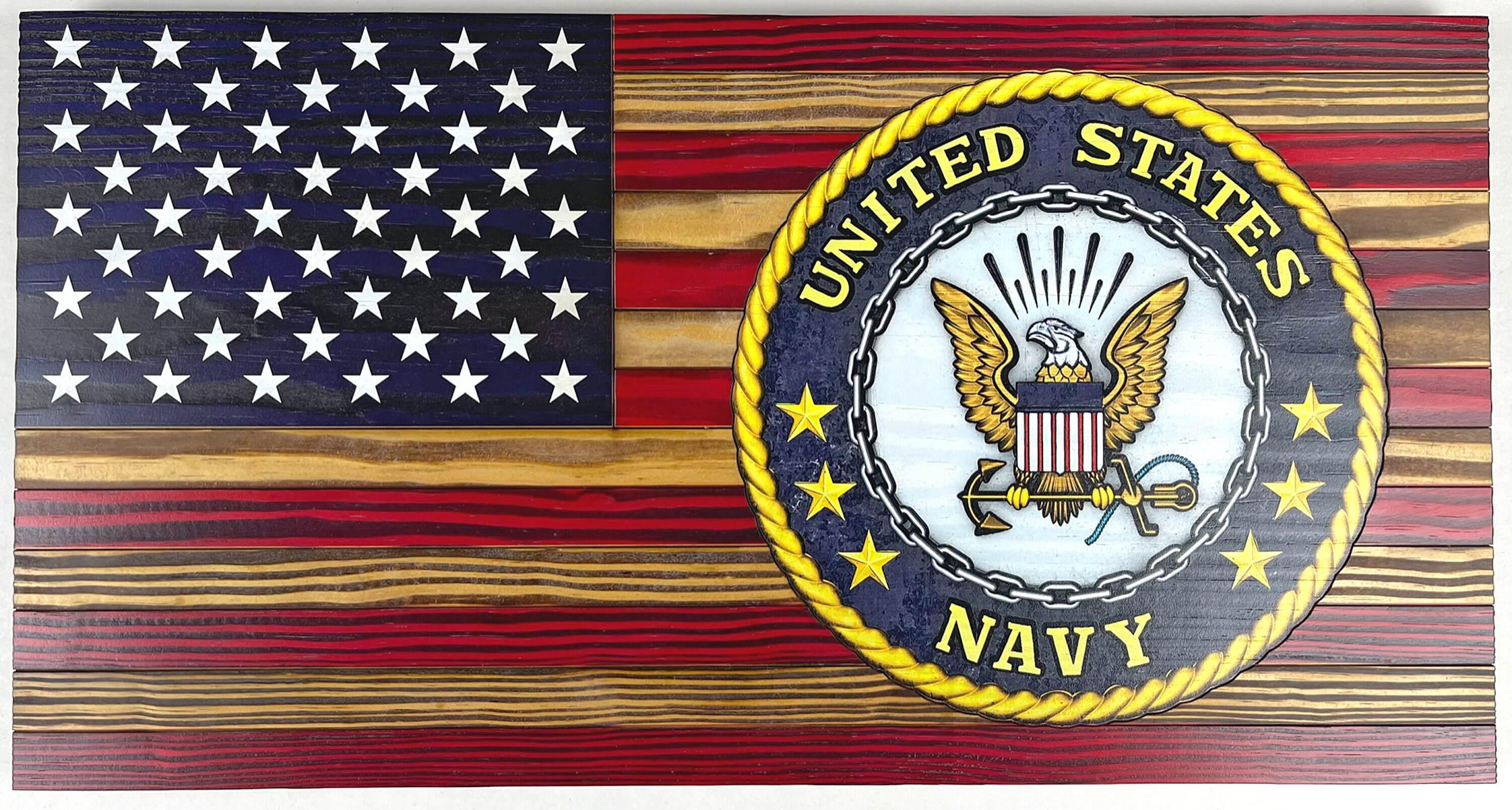 Personalized Wooden American Flag With US Navy Logo American | Etsy