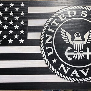 Personalized Wooden American Flag With US Navy Logo, American Flag, USN ...