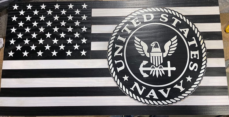 Personalized Wooden American Flag With US Navy Logo American - Etsy